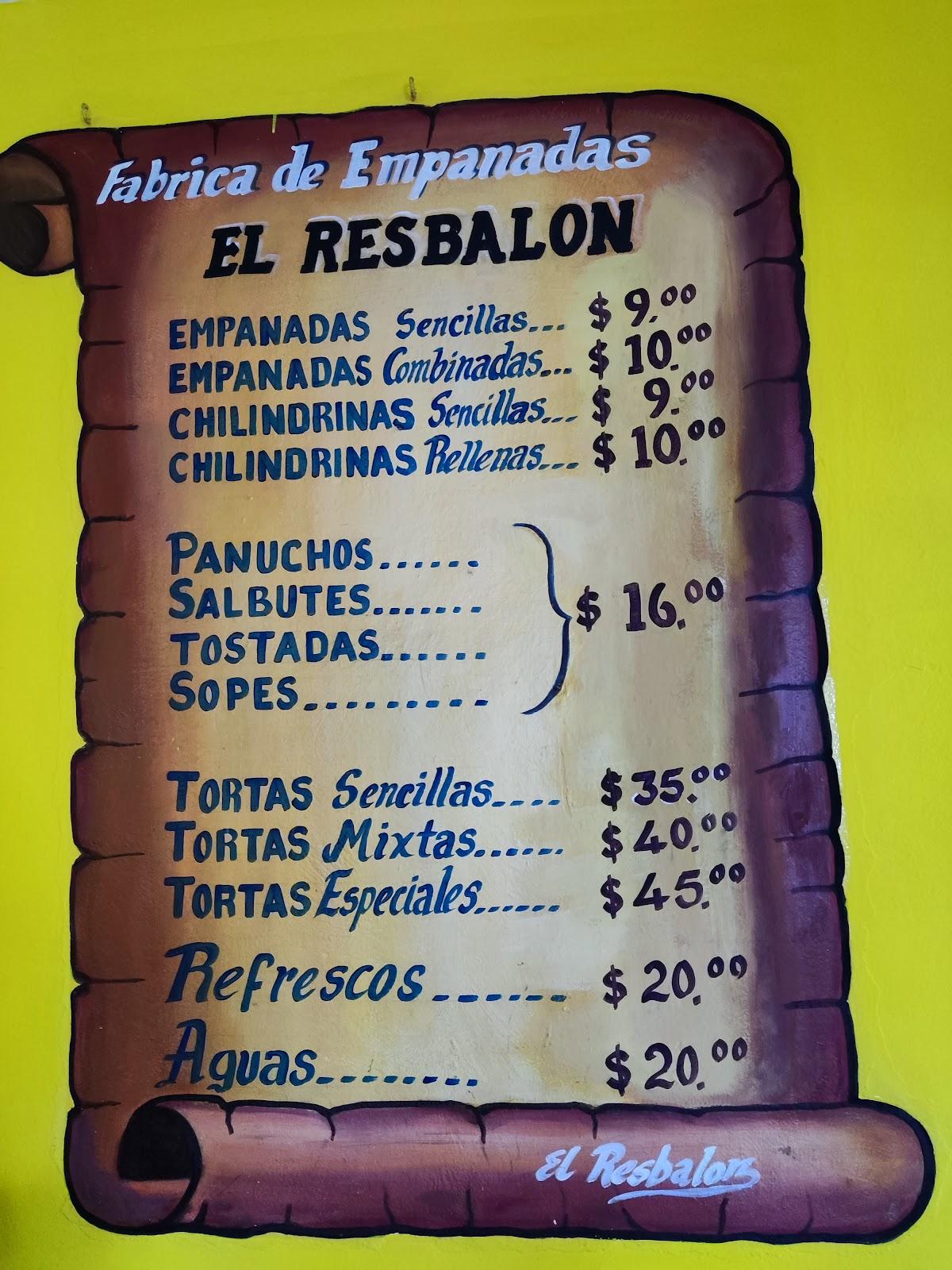 Menu at Empanadas El Resbalon restaurant, San Miguel de Cozumel