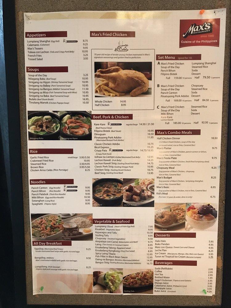 Menu at Max's Restaurant Waipahu, Cuisine of the Philippines, Waipahu ...