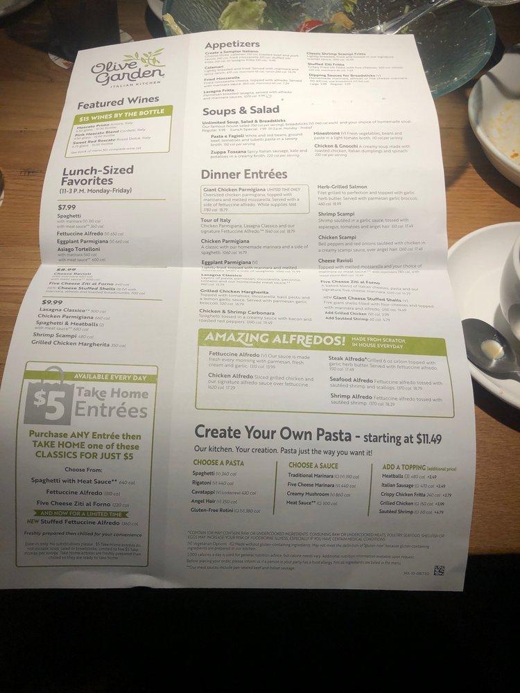 Menu at Olive Garden Italian Restaurant, Ocala, SW College Rd