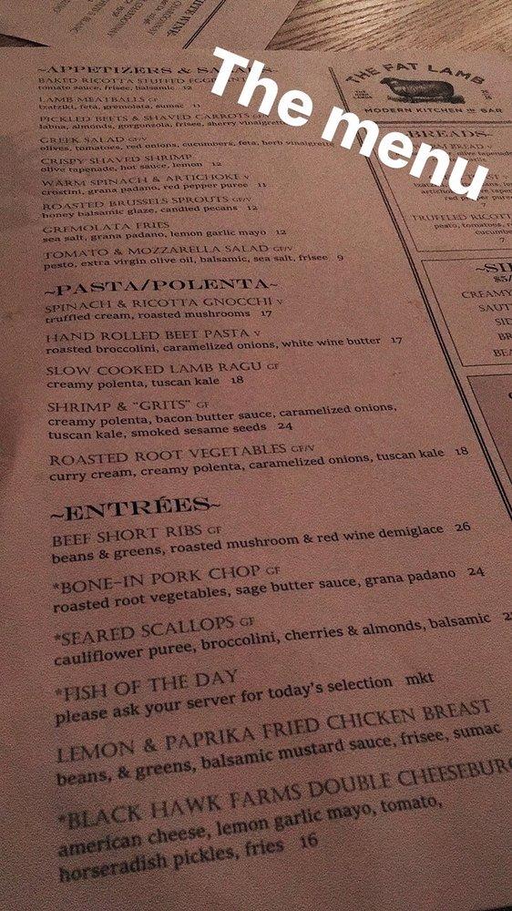 Menu at The Fat Lamb Modern Kitchen & Bar, Louisville