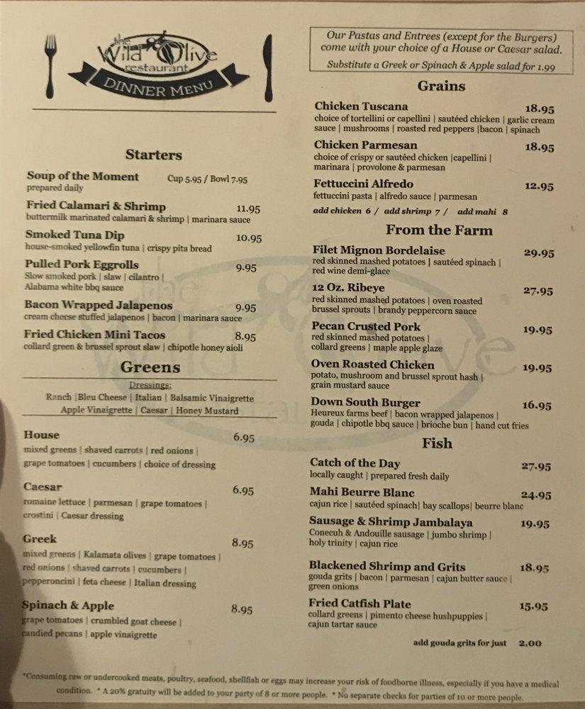 Menu at Wild Olive restaurant, Crestview
