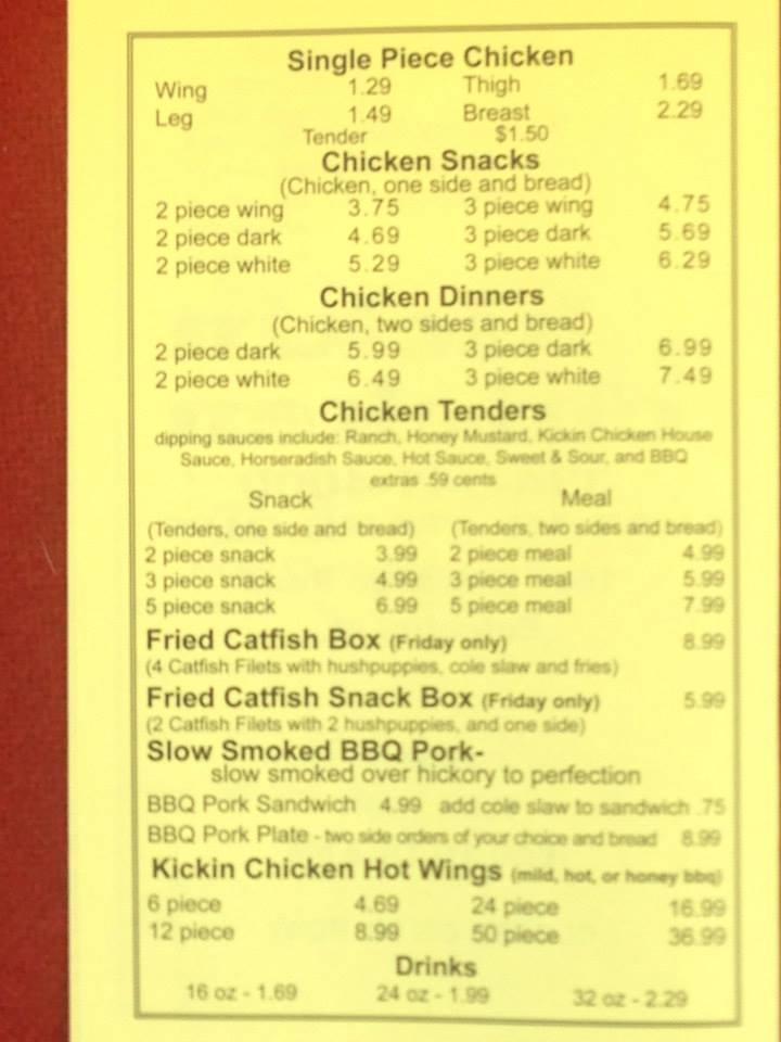 Menu at Kickin Chicken restaurant, Eclectic