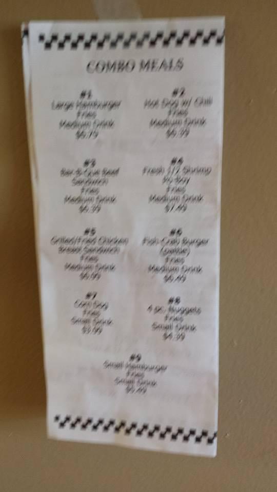 Menu at A-Bear's Diner restaurant, New Iberia
