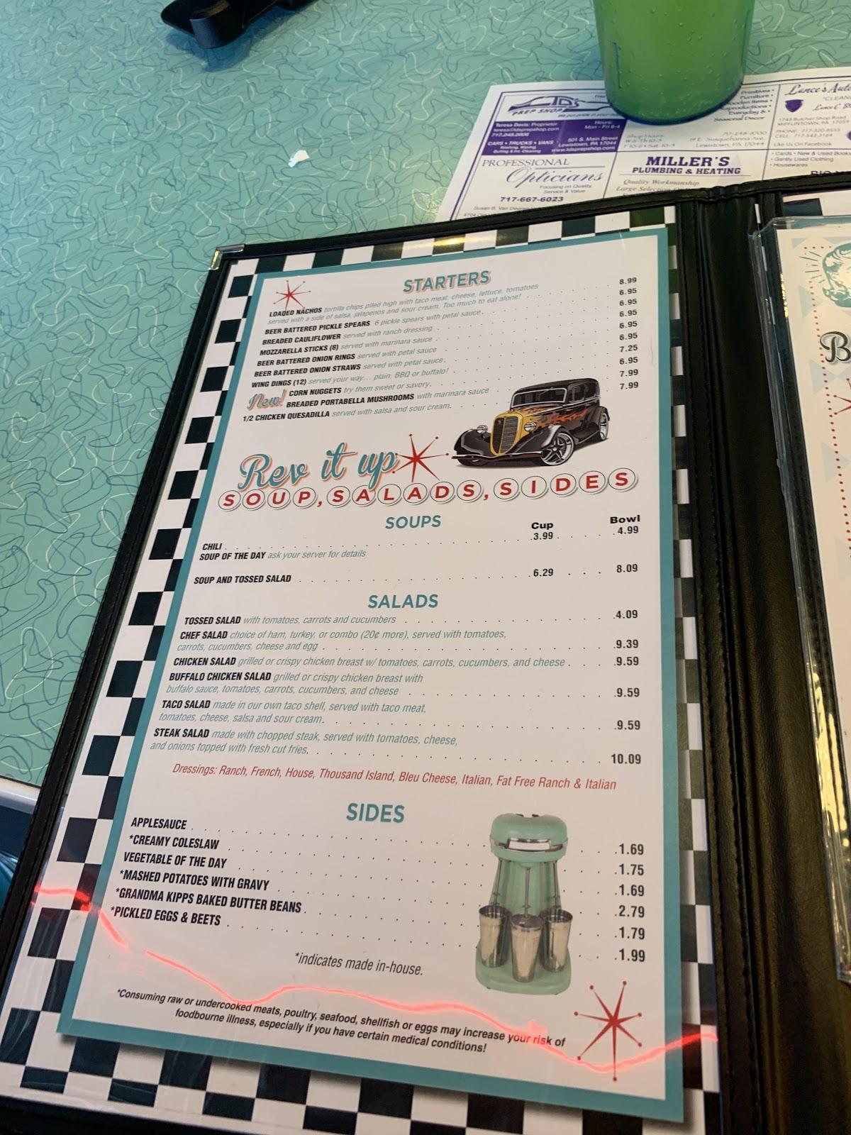 Menu at Bing's Diner restaurant, Burnham