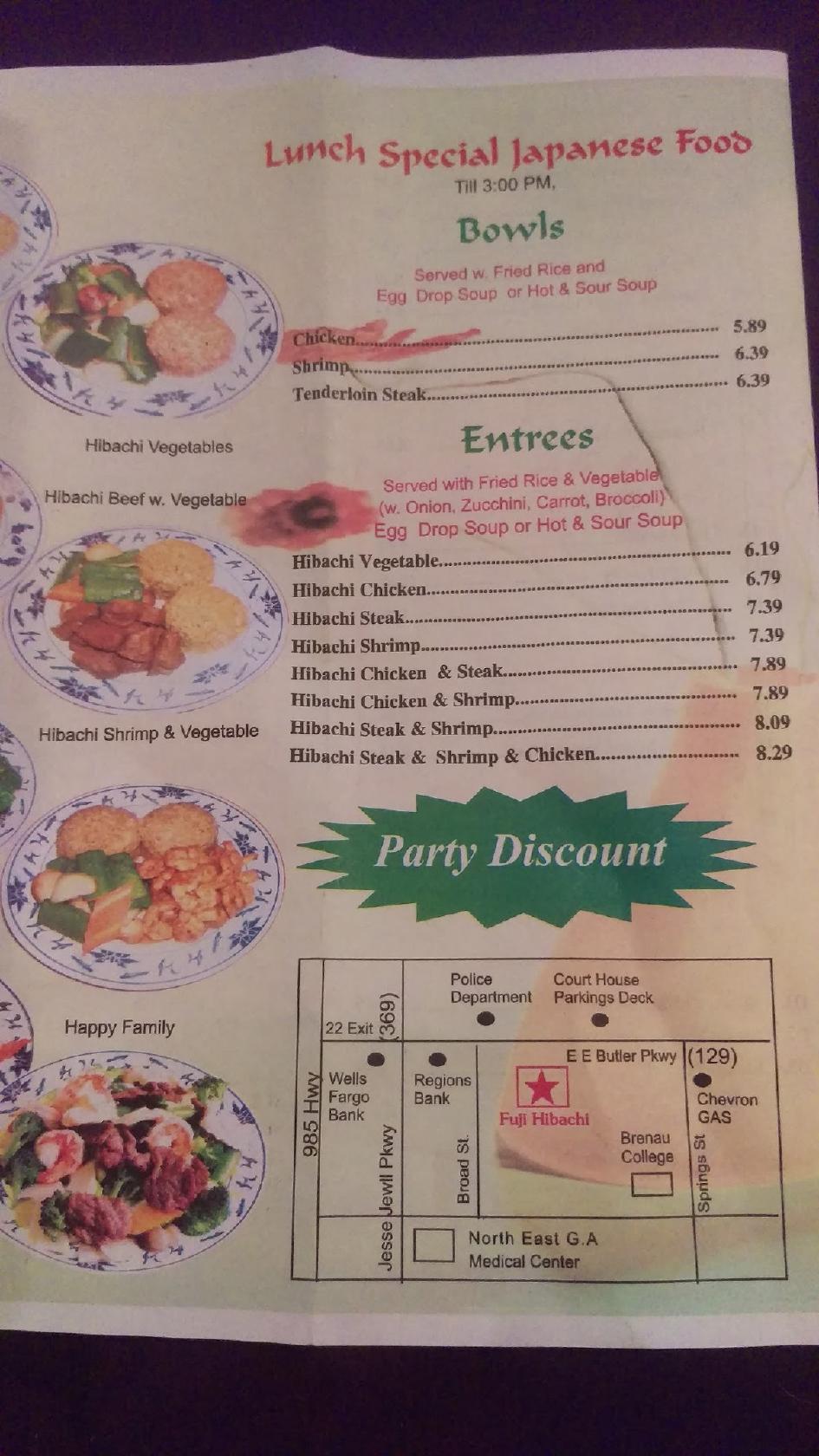 Menu at Fuji Hibachi Express restaurant, Gainesville
