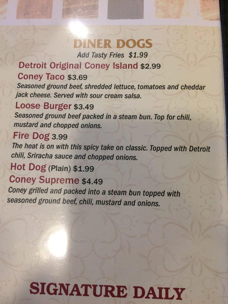 Menu at Oak Diner restaurant, Royal Oak