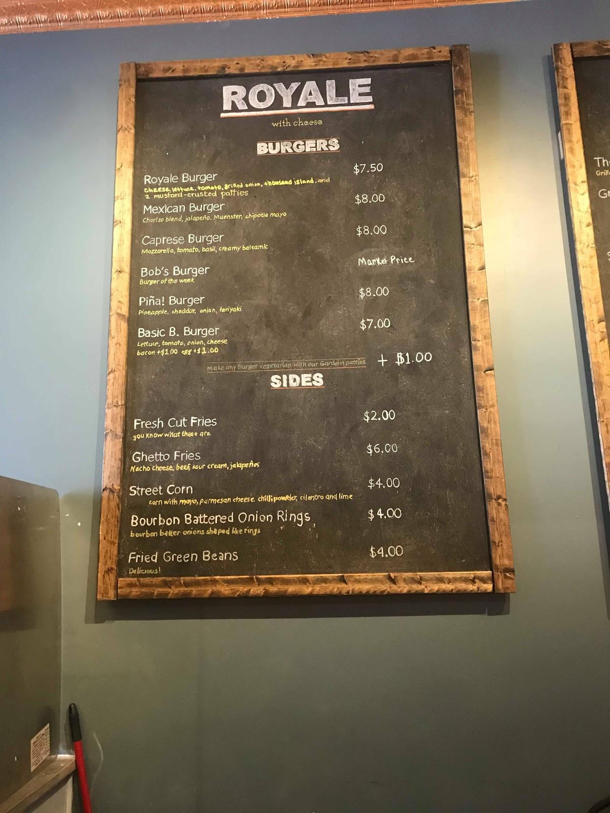 Menu at Royale With Cheese restaurant, Michigan City