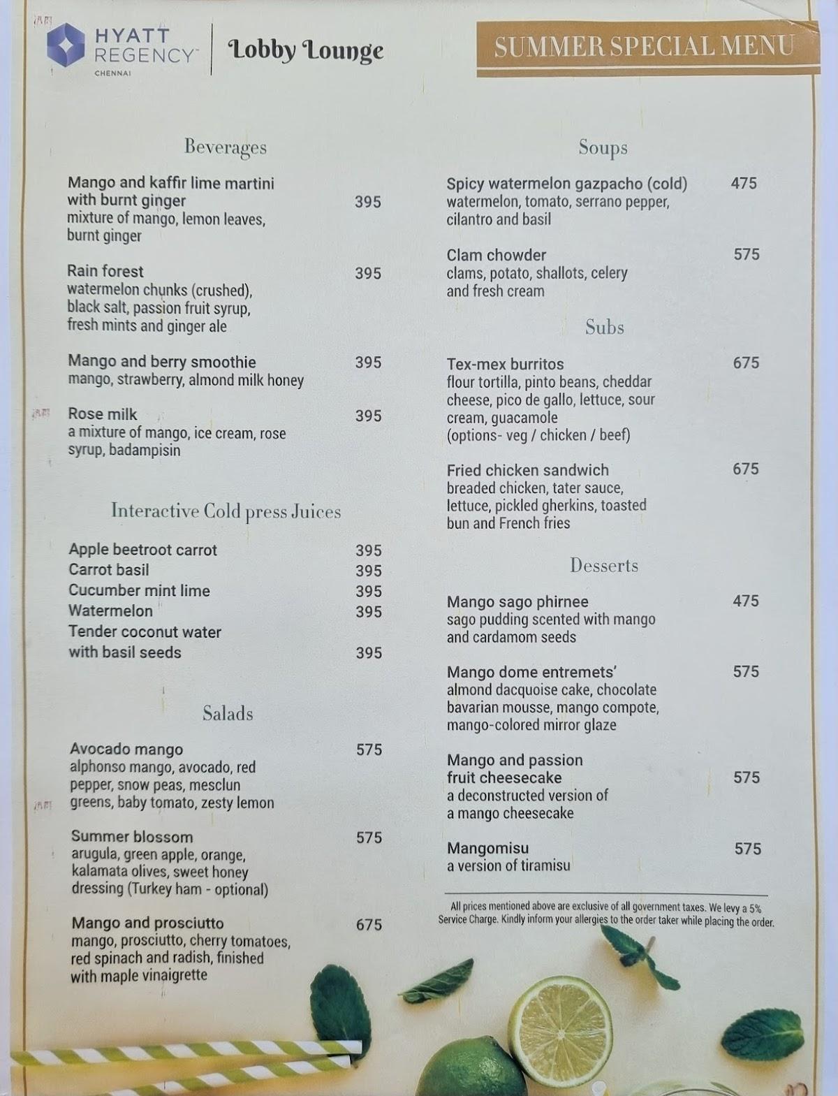 Menu at Spice Haat, Chennai, Hyatt Regency Chennai