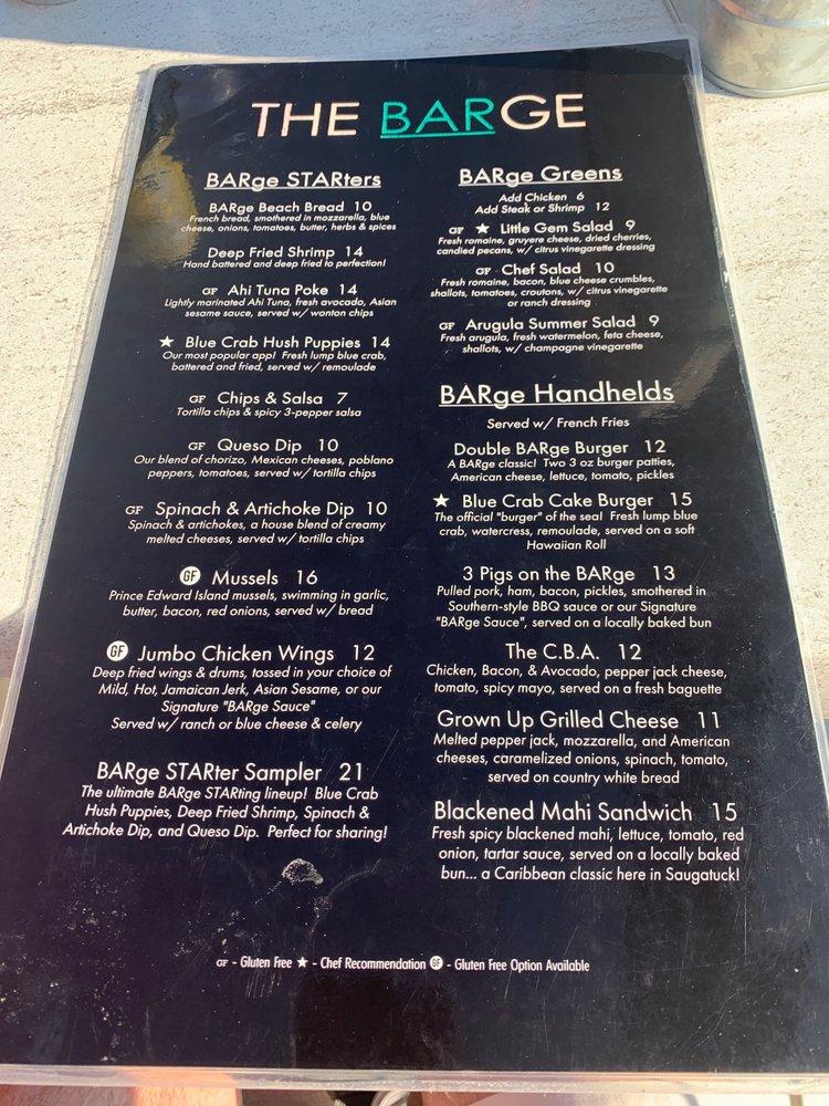 Menu at The BARge, Saugatuck