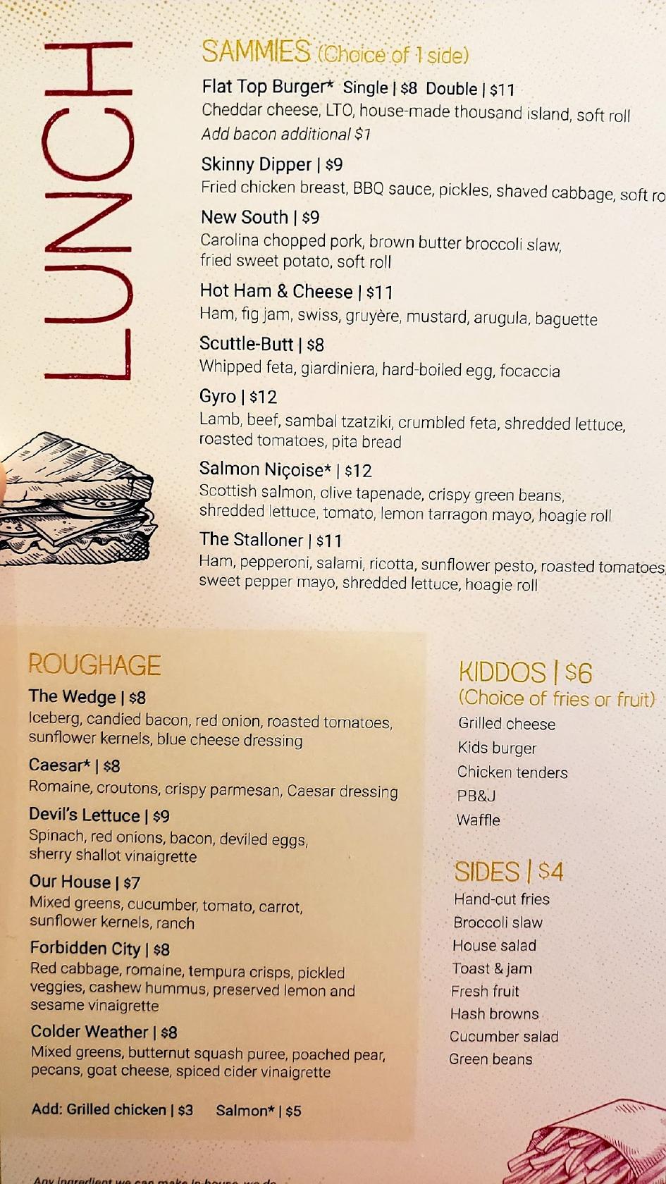 Menu at The Sage Mule restaurant, Greensboro