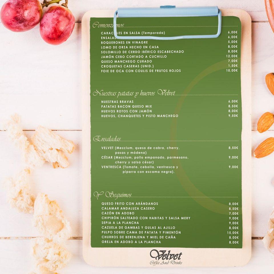 Menu at Velvet Cafe, Albacete