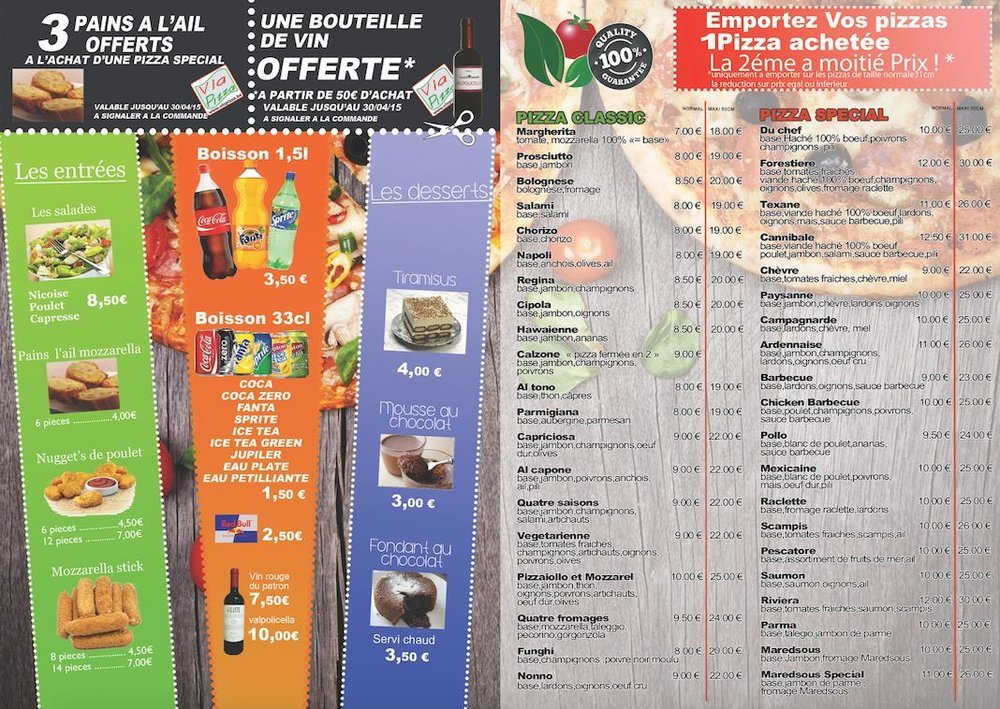 Speisekarte von Via Pizza, Namur