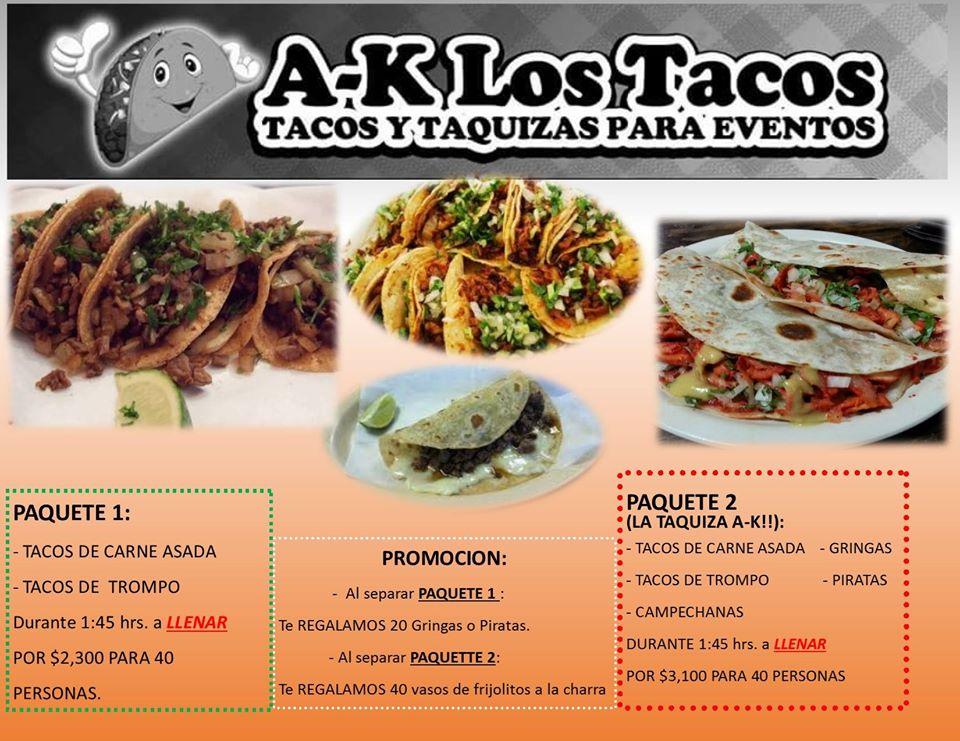 Menu at A-K Los Tacos restaurant, Guadalupe