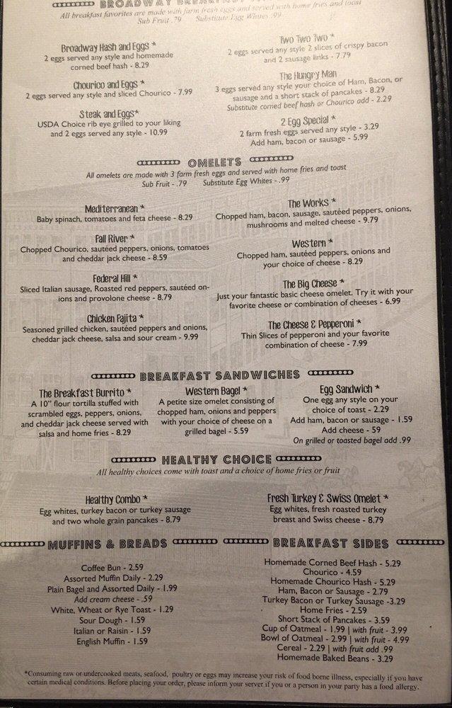 Menu at Broadway Diner restaurant, East Providence, 446 N Broadway
