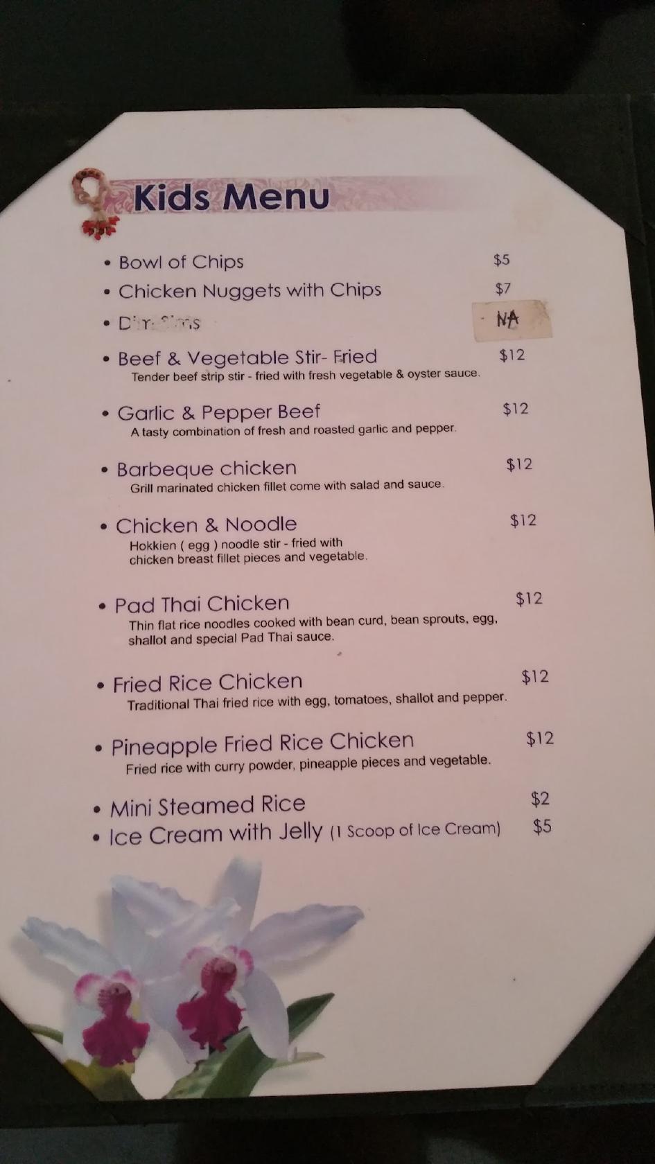 Menu at Cattleya Thai Restaurant, Warrnambool