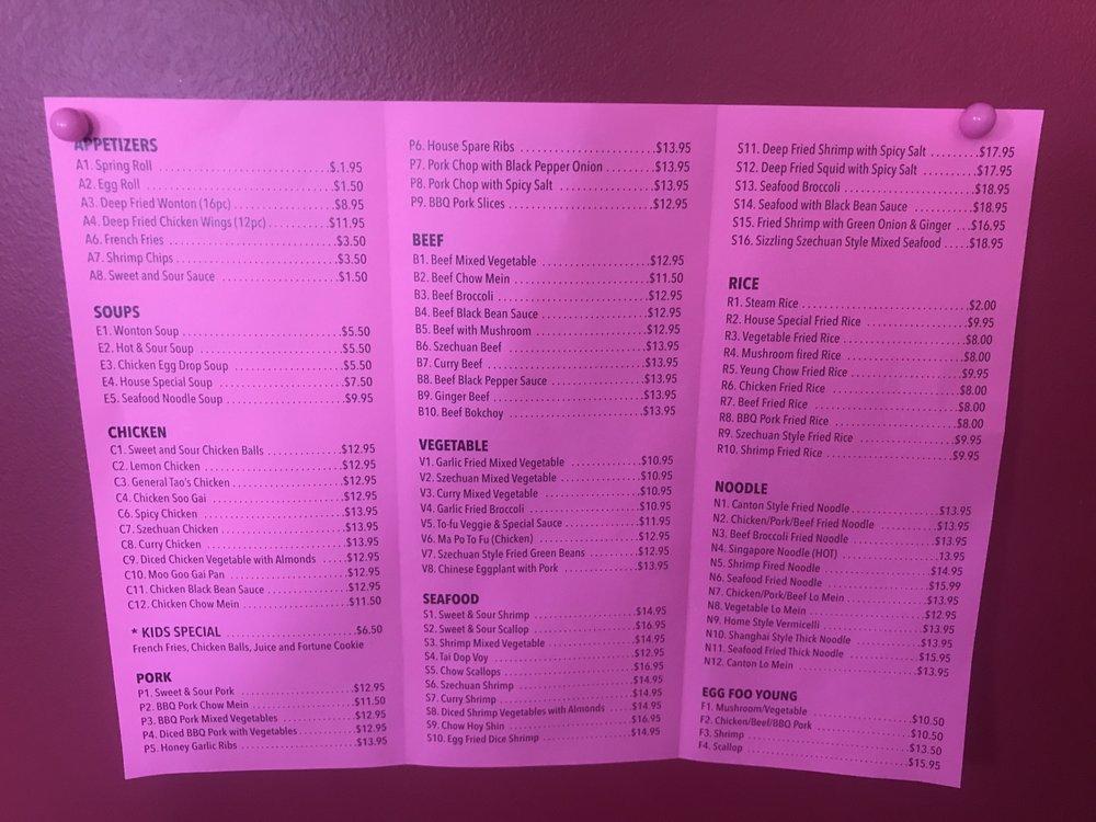 Menu at China Coast restaurant, Saint John