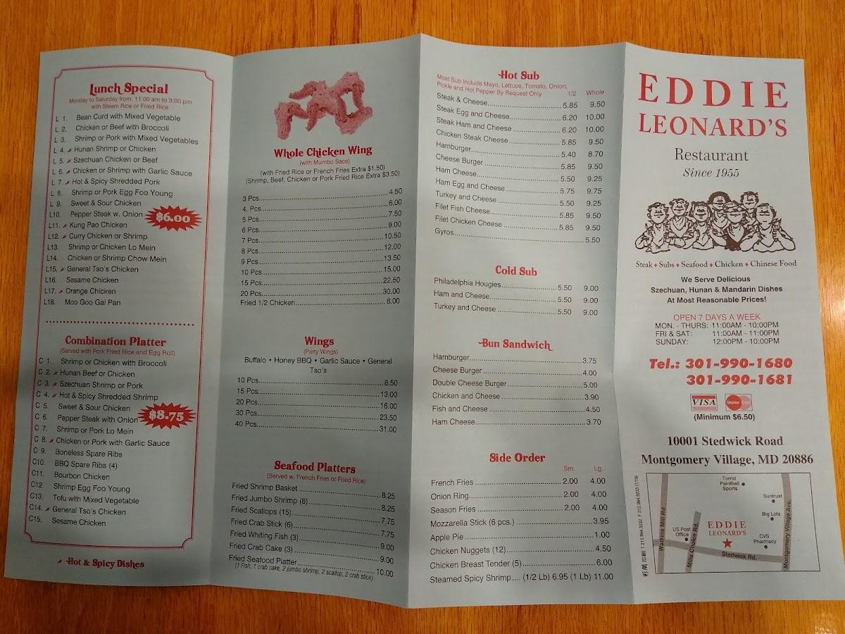 Menu at Eddie's Carryout restaurant, Montgomery Village