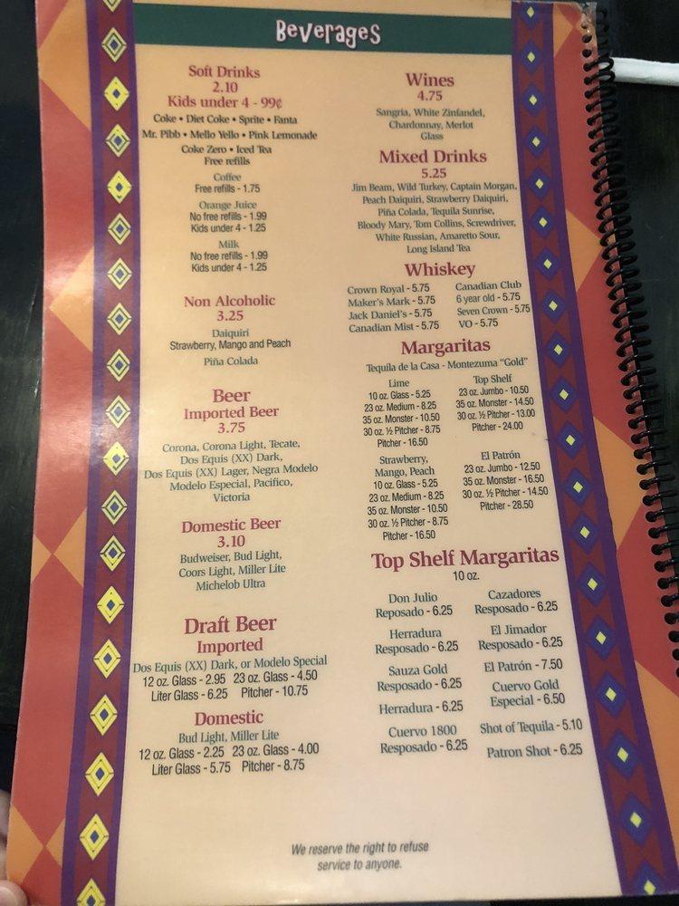 Menu at El Torito Mexican Grill restaurant, Paducah, Cairo Rd