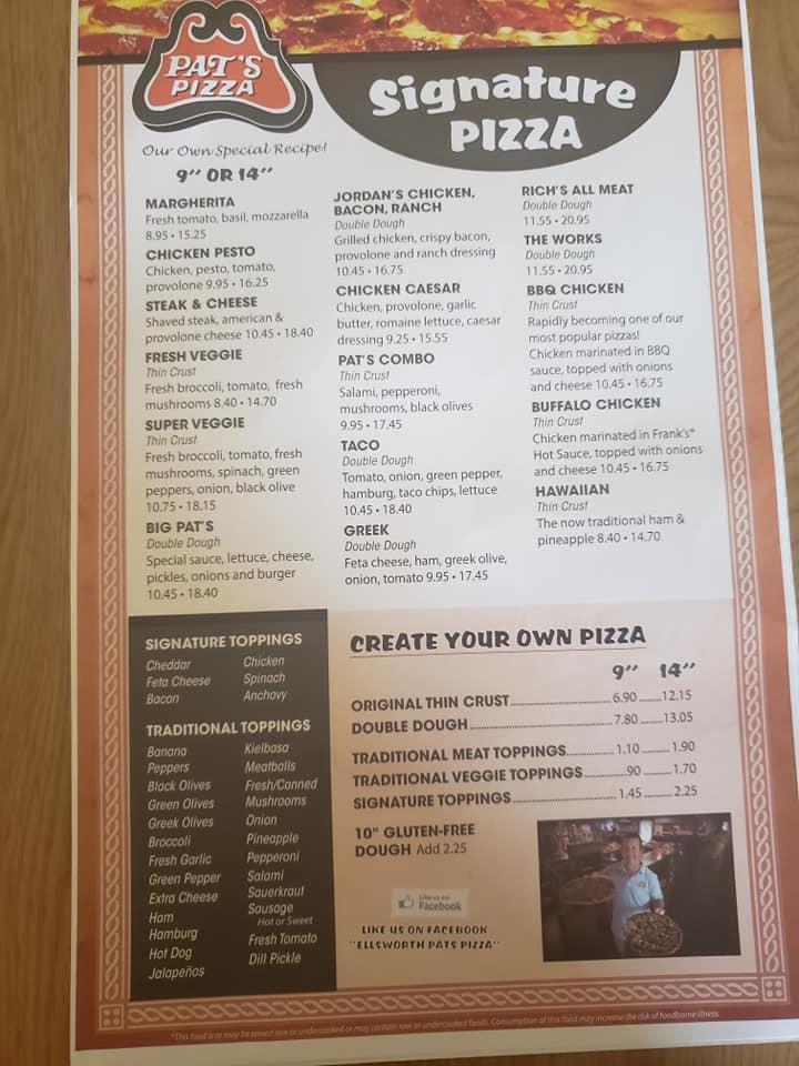Menu at Ellsworth Pat's Pizza pizzeria, Ellsworth, 396 High St