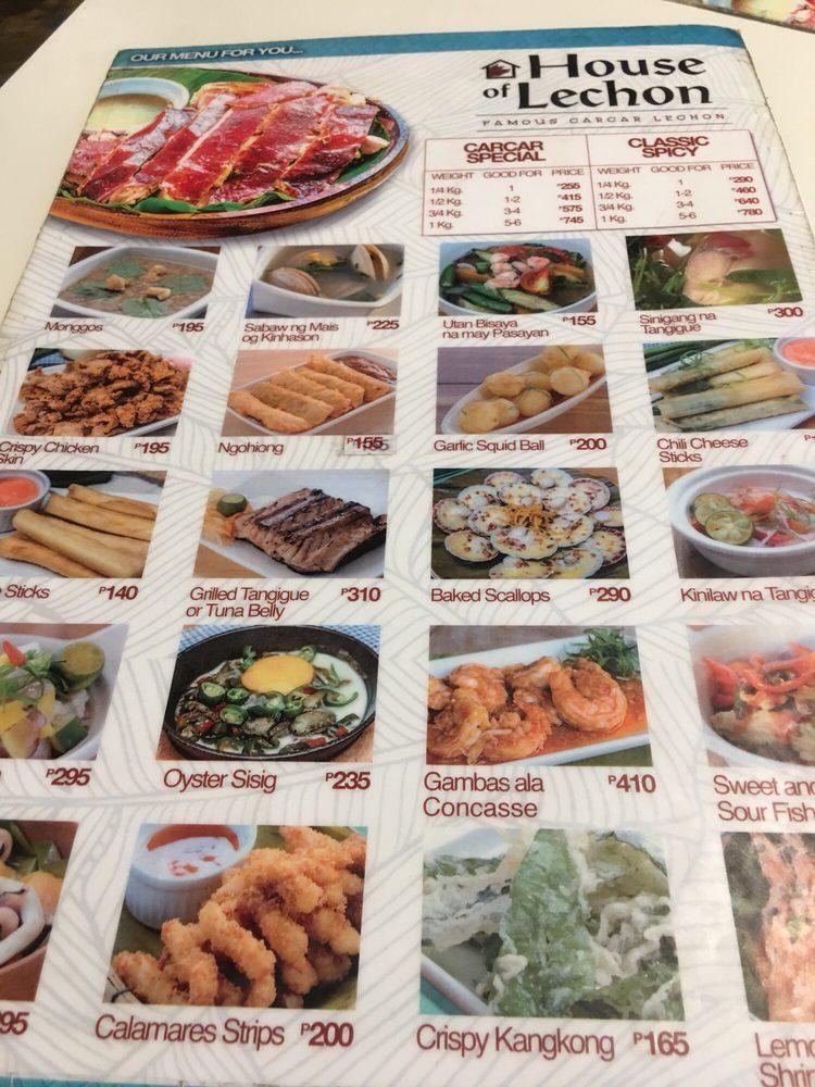 Menu at House of Lechon restaurant, Cebu City, Acacia St