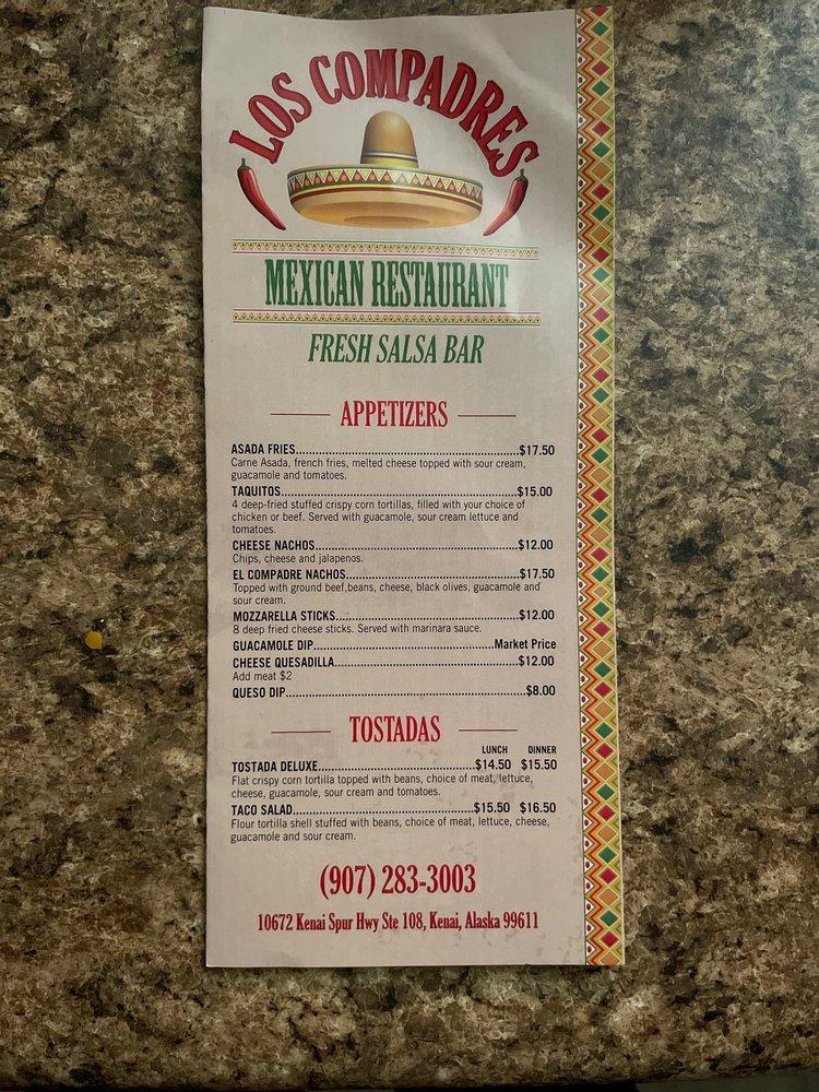 Menu at Los Compadres Mexican Restaurant, Kenai