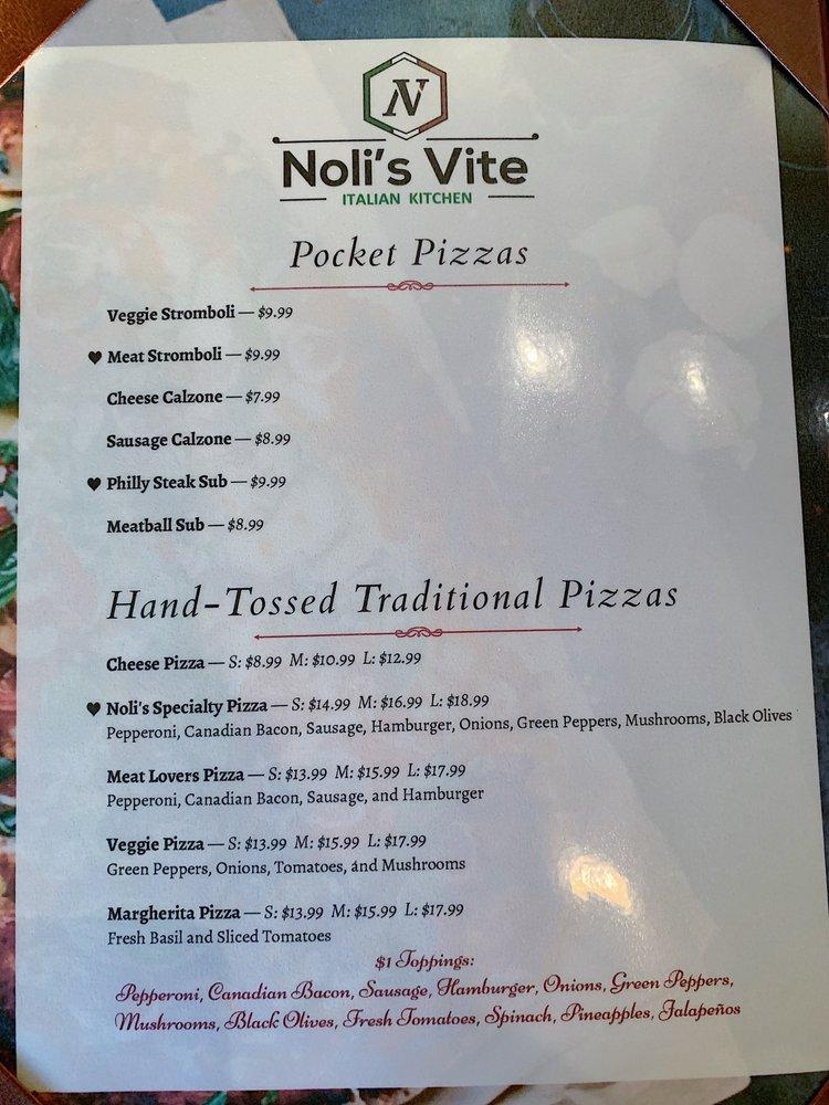 Menu at Noli's Vite pizzeria, New Braunfels