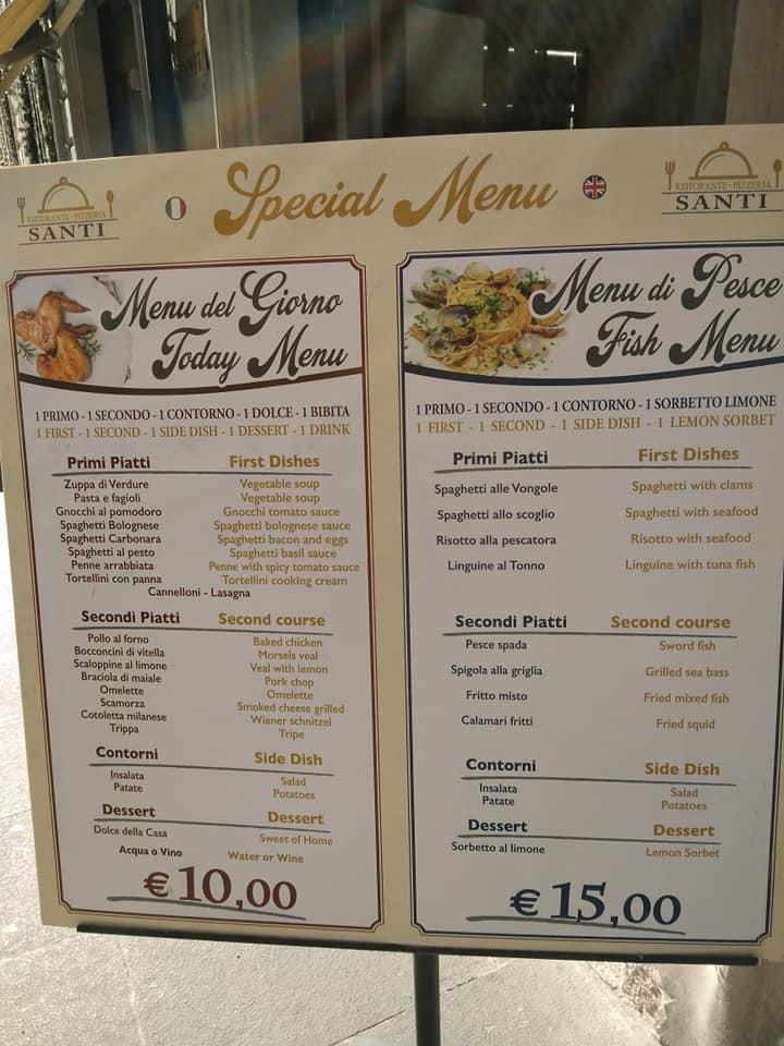 Menu da Trattoria Santi ristorante, Roma