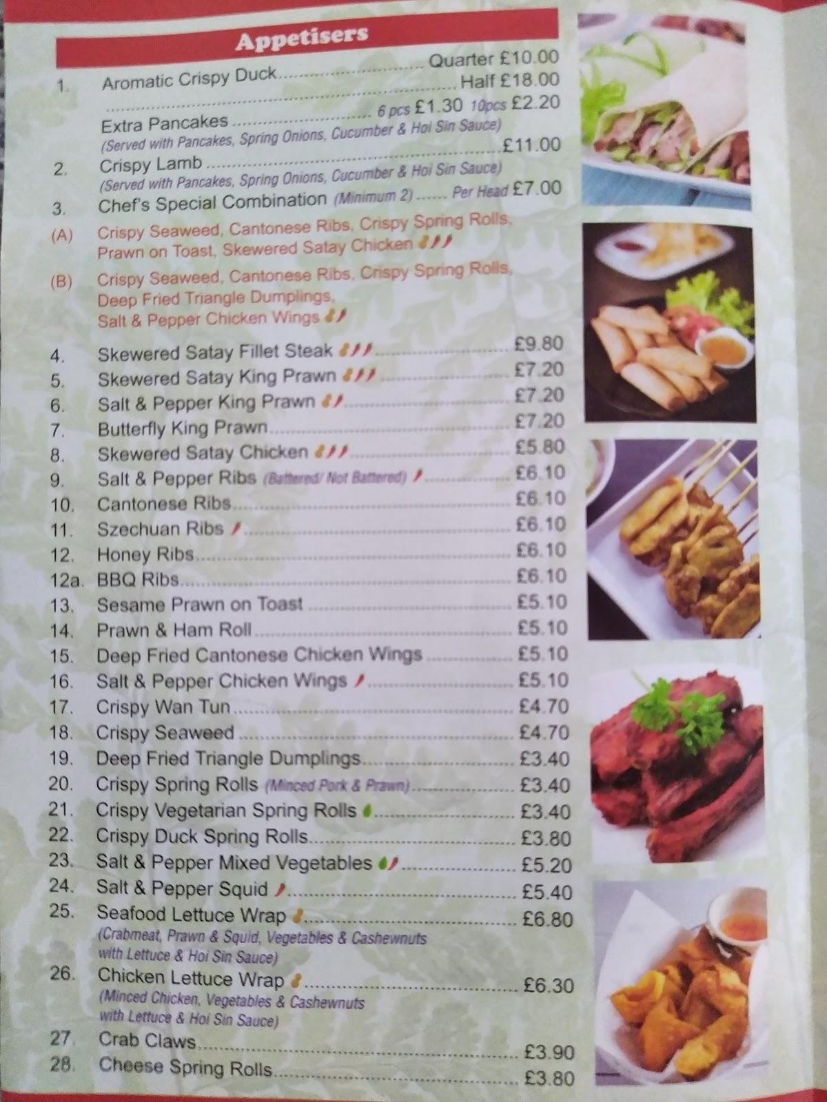 Menu at Sun Sing restaurant, Nantwich