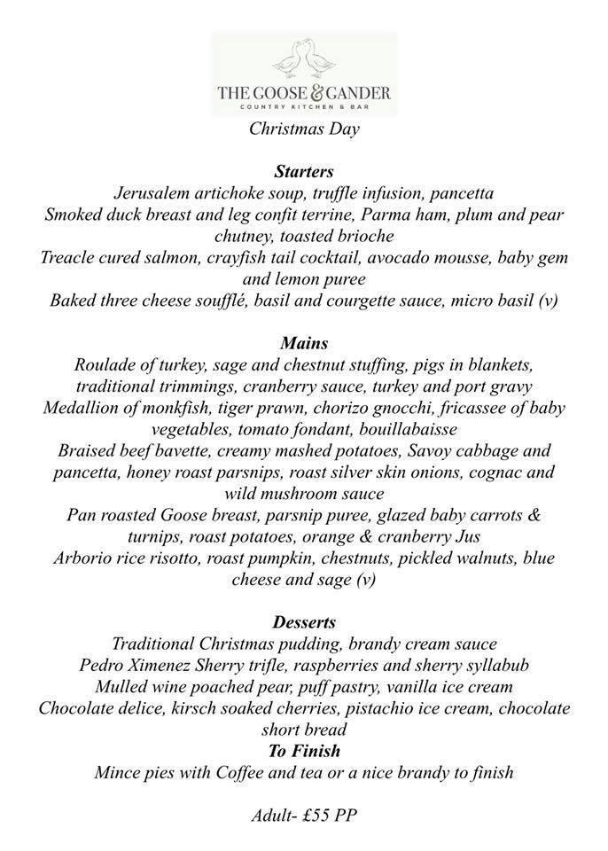 Menu at The Goose and Gander restaurant, Bolton