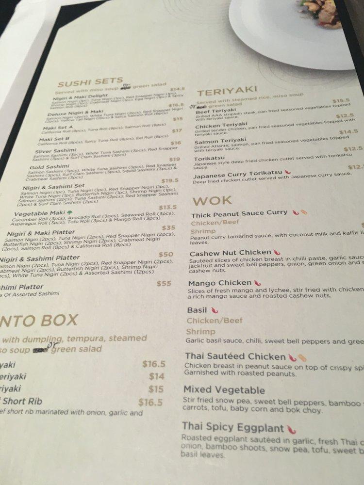 Menu at WIND Japanese and Thai restaurant, Mississauga