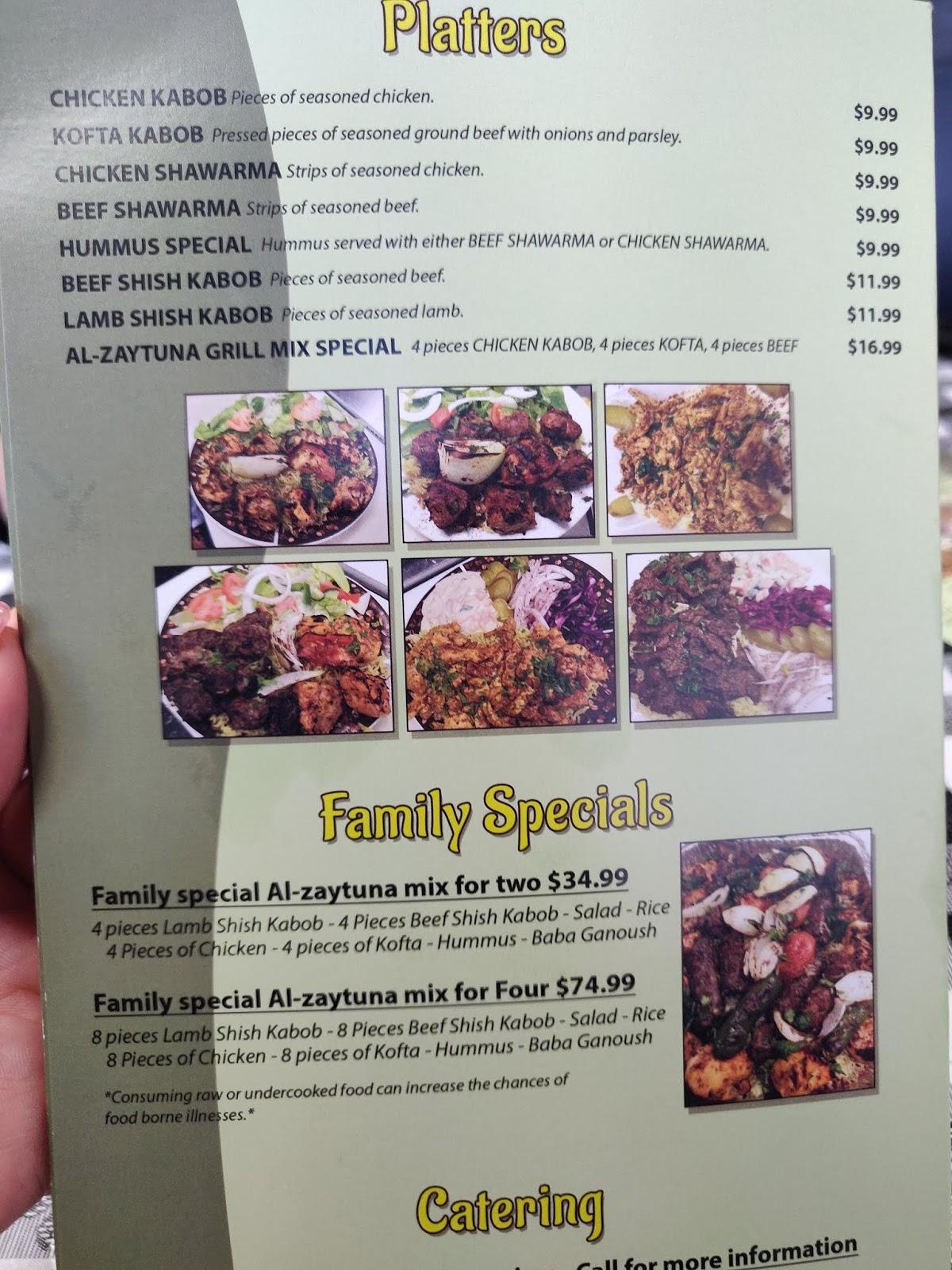 Menu at Al-Zaytuna Grill restaurant, Hamilton