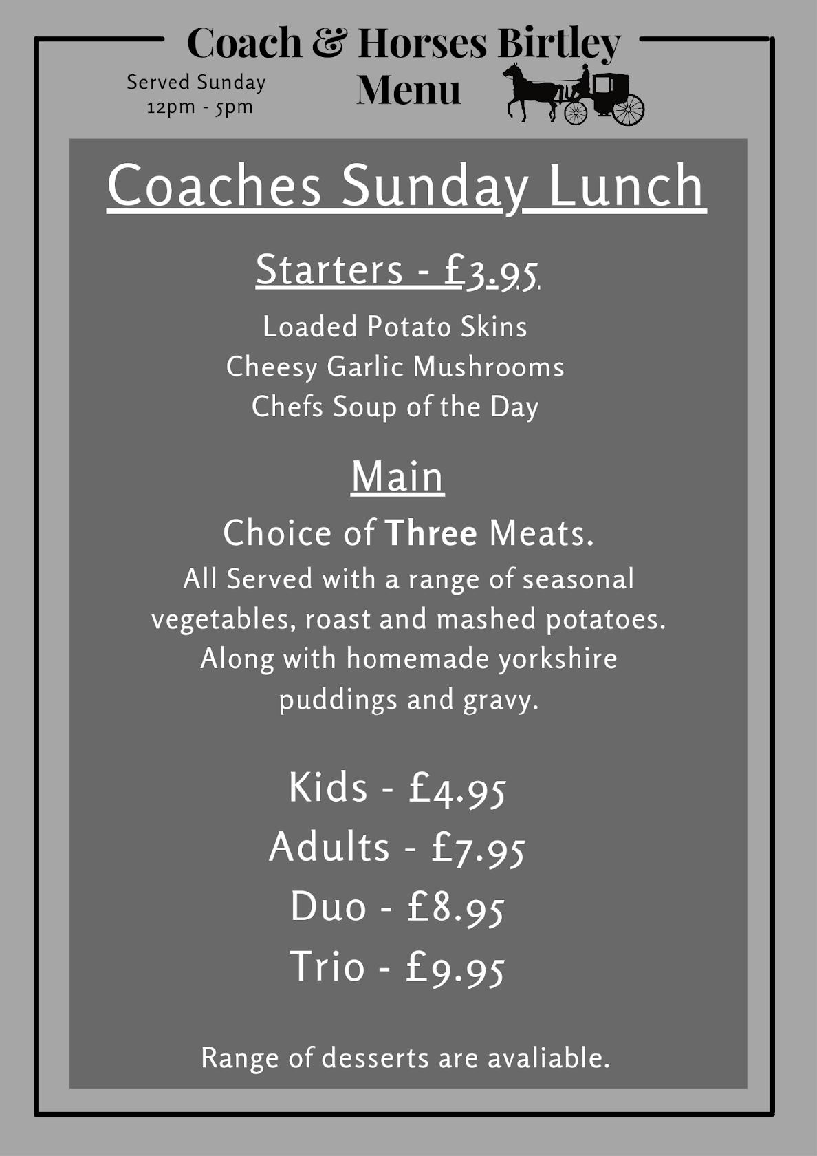 Menu at Coach and Horses pub & bar, Birtley, Coach and horses
