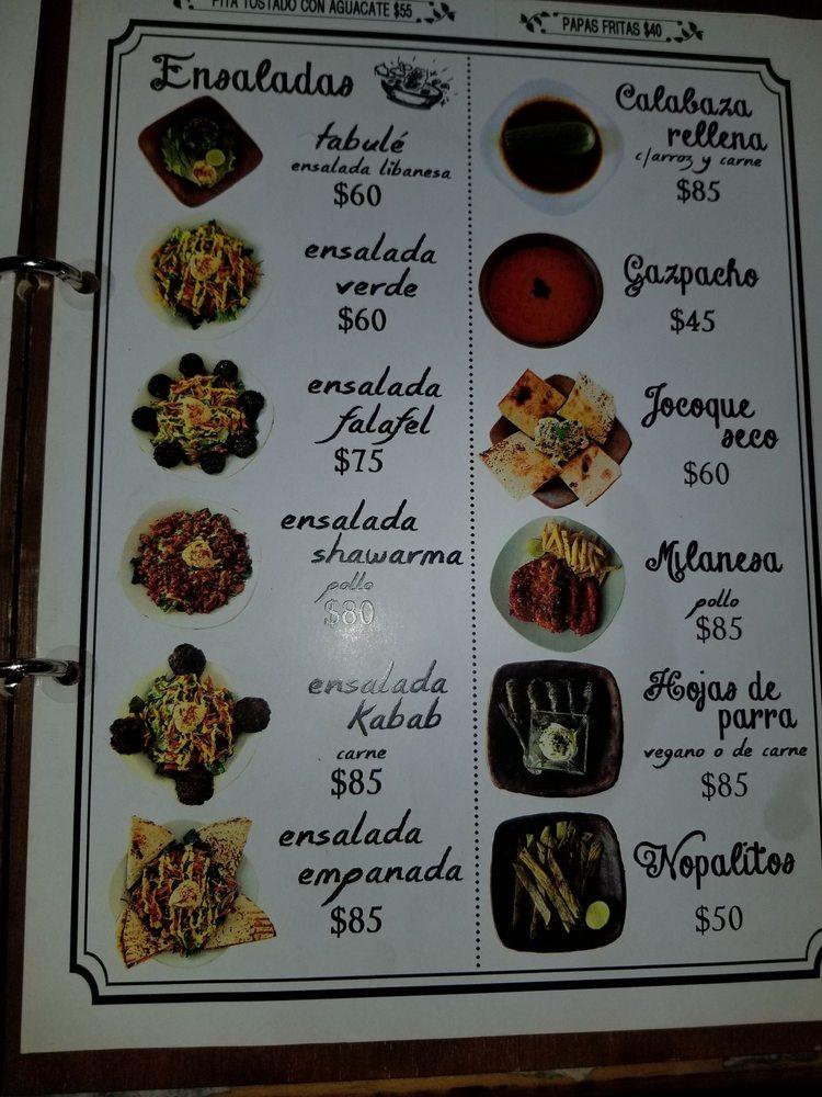 Menu at El Sultan restaurant, Puerto Escondido, Benito Juárez