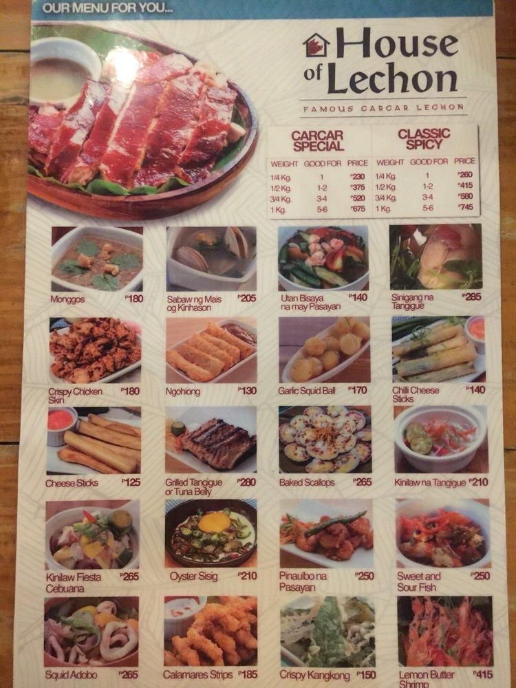 Menu at House of Lechon restaurant, Cebu City, Acacia St