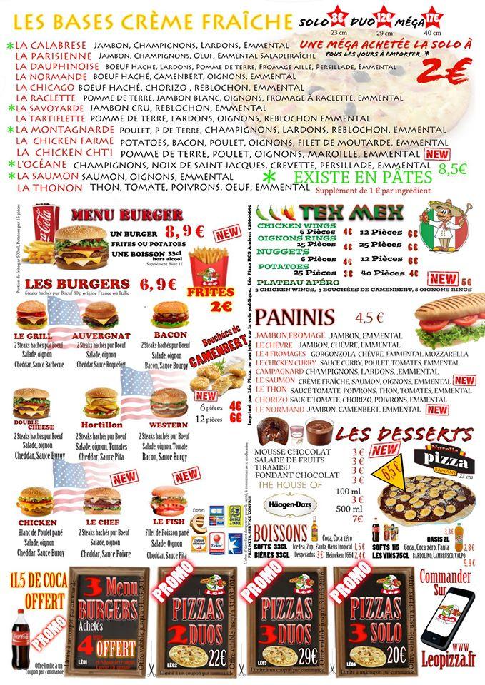 Menu at LEO restaurant, Amiens, 169 Av. du Général Foy