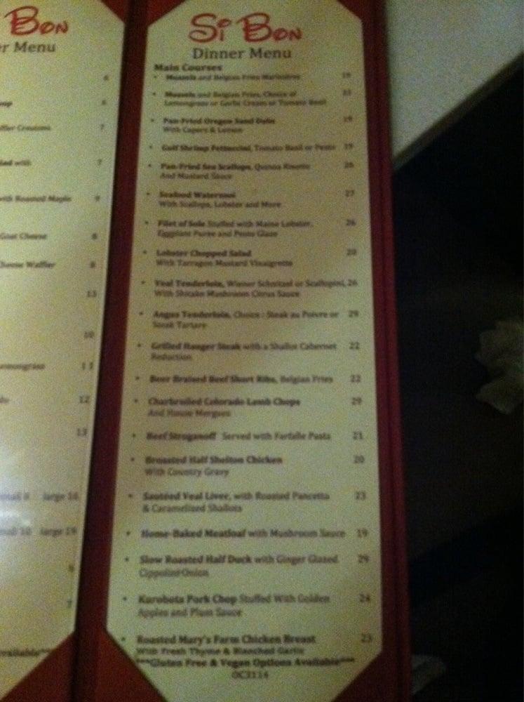 Carta del pub y bar Si Bon, Rancho Mirage