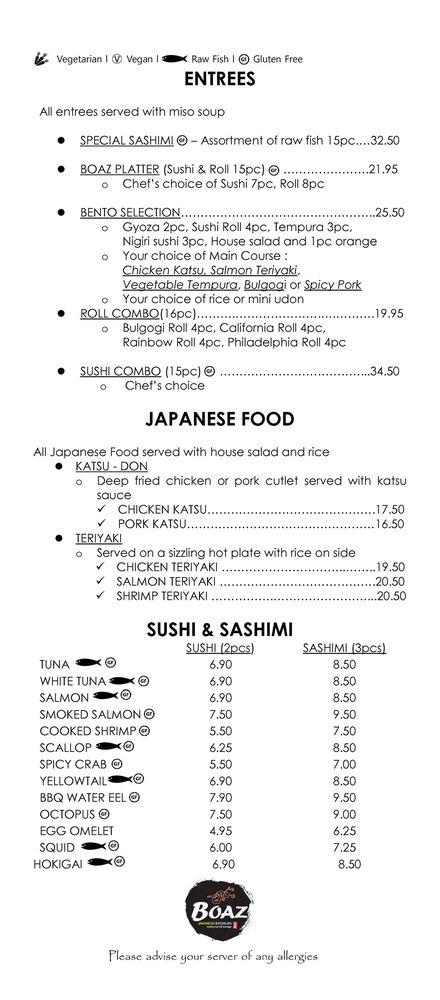 Menu at Boaz Restaurant, Rothesay