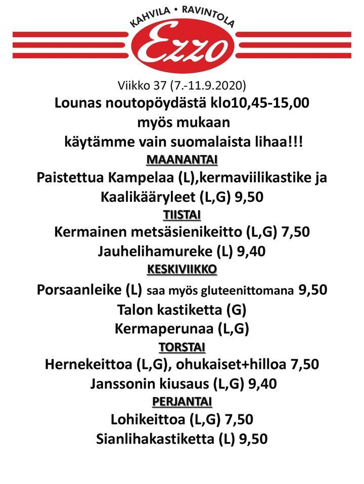 Menu at Kahvila-Ravintola Ezzo restaurant, Finland