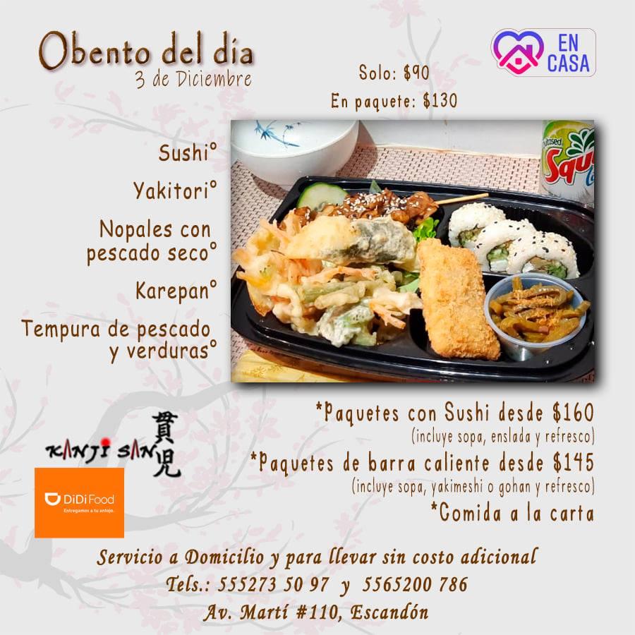 Menu at KANJI SAN restaurant, Mexico City, Av. José Martí 110