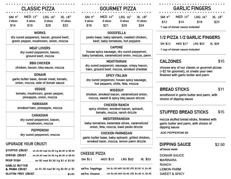 Menu at Magic Pizza restaurant, Windsor, 624 O'Brien St