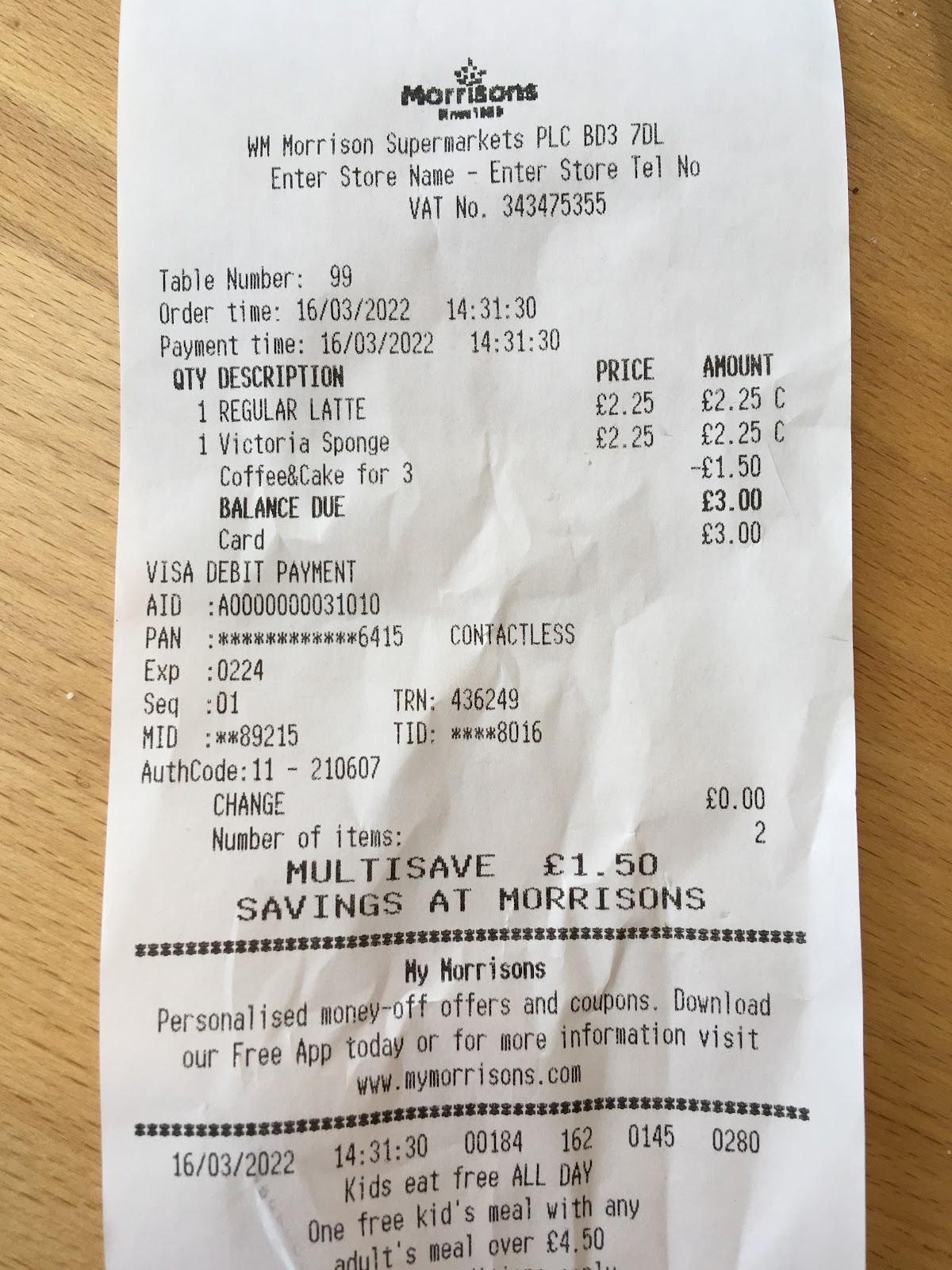 Menu at Morrisons Cafe, Glenrothes