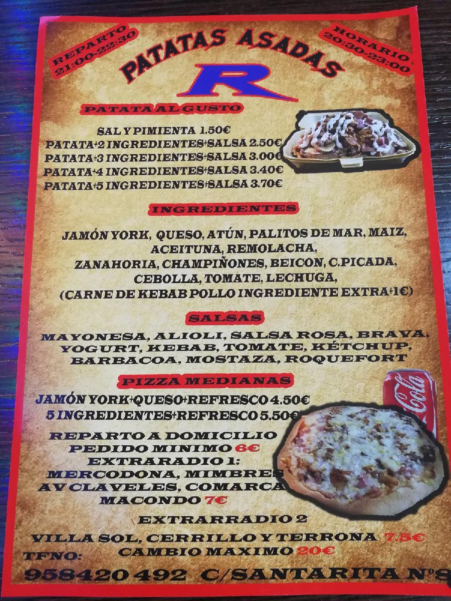 Menu at Patatas Asadas R restaurant, Maracena