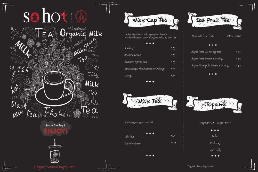 Menu at So Hot restaurant, Cary