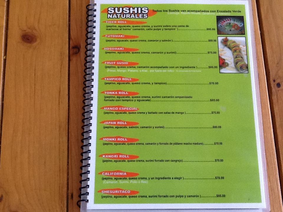 Menu at Sushi-llo restaurant, San Luis Río Colorado