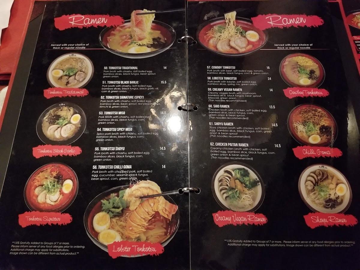 Menu at Tokaido Ramen & Bar, Calgary