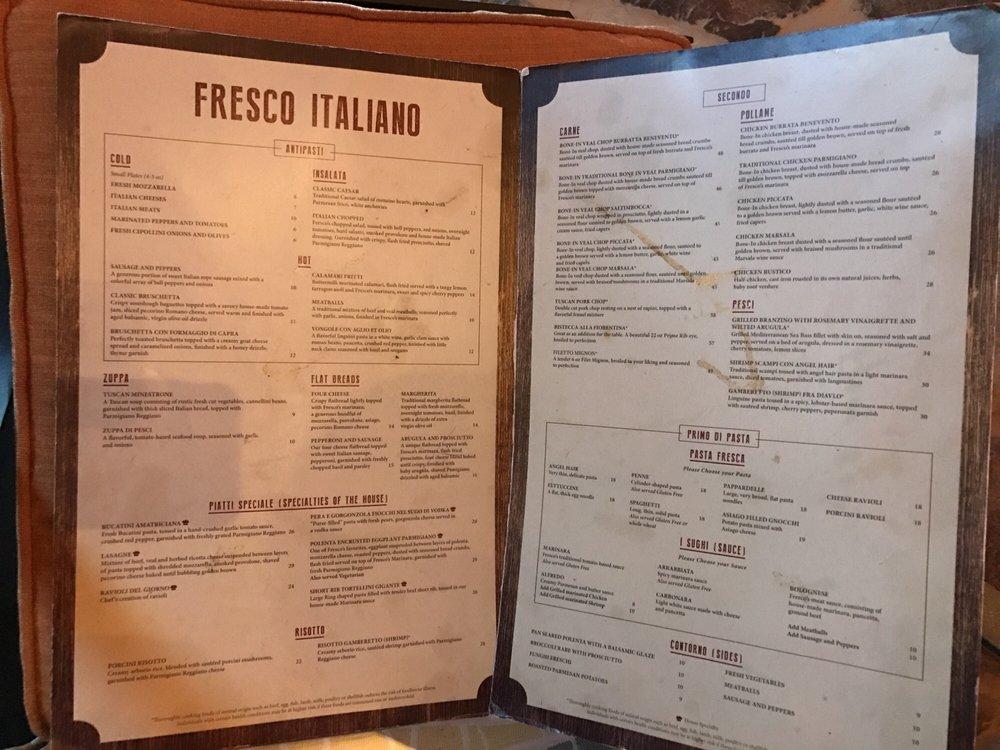 Menu at Fresco Italiano restaurant, Las Vegas, Paradise Rd
