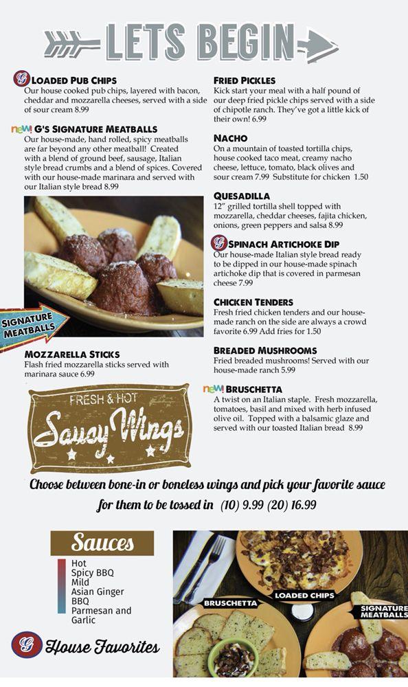 Menu at G's Pizzeria, East Tawas