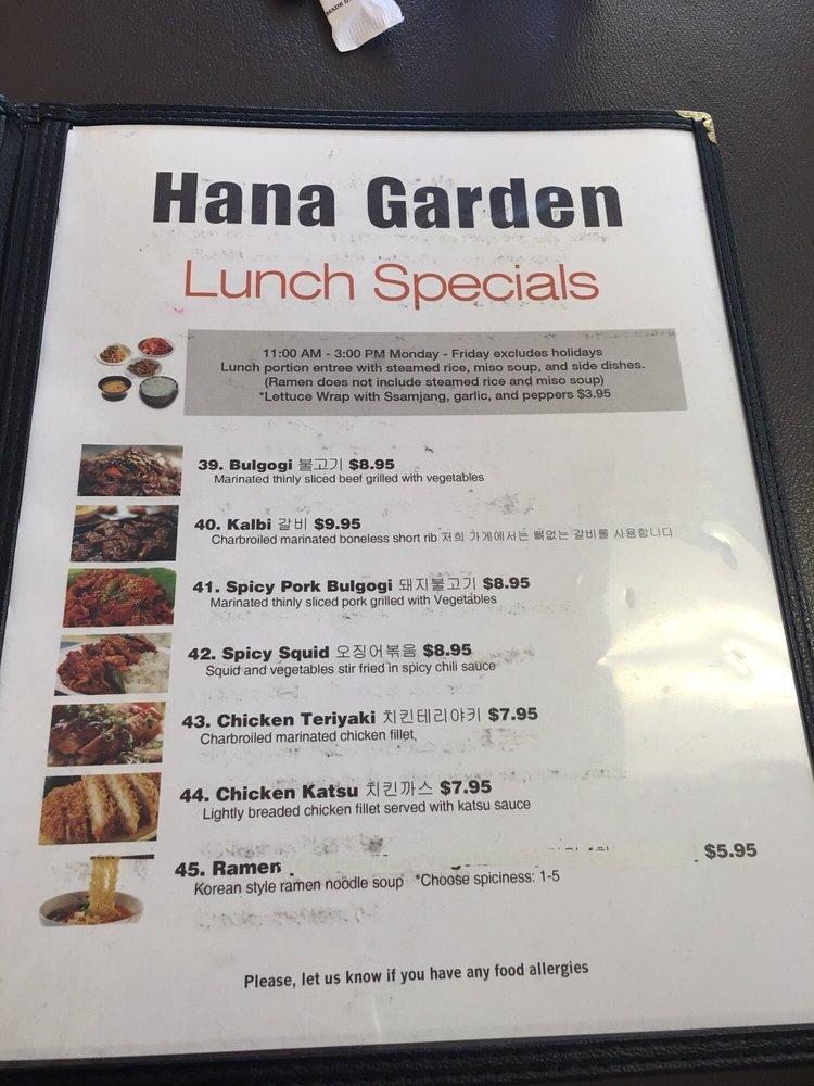 Menu at Hana Garden restaurant, Sparks