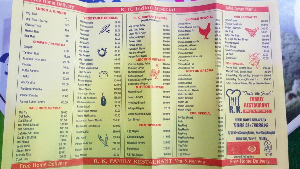 Menu at RK FAMILY RESTAURANT, Virar