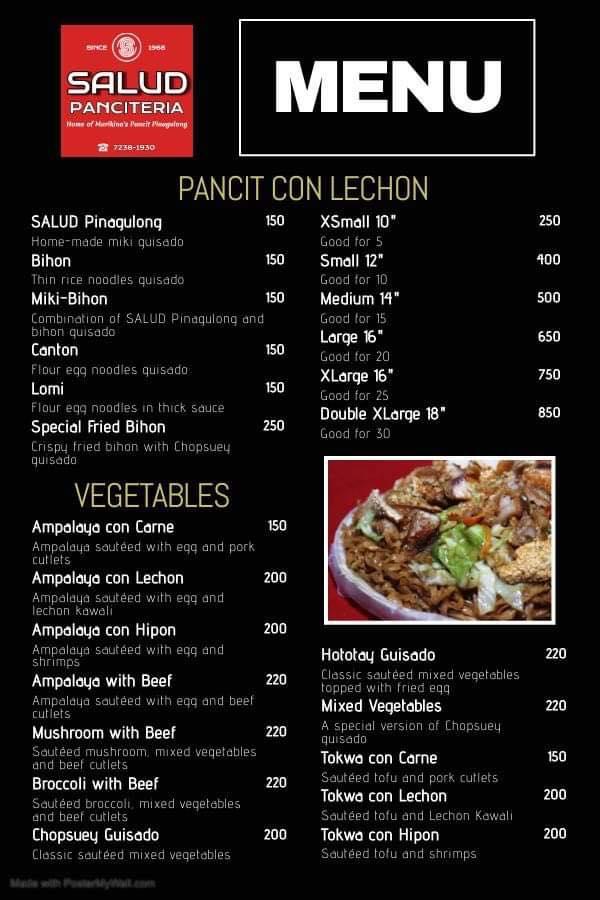 Menu at Salud Panciteria restaurant, Marikina
